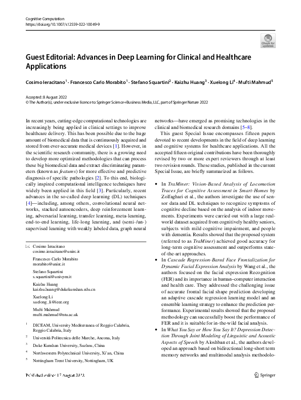 (PDF) Guest Editorial: Advances in Deep Learning for Clinical and Healthcare Applications