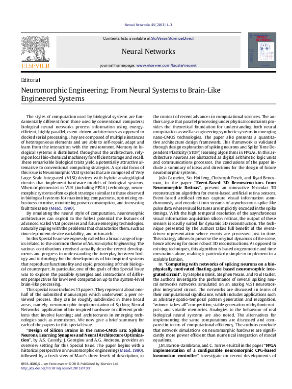 (PDF) Neuromorphic Engineering: From Neural Systems to Brain-Like Engineered Systems