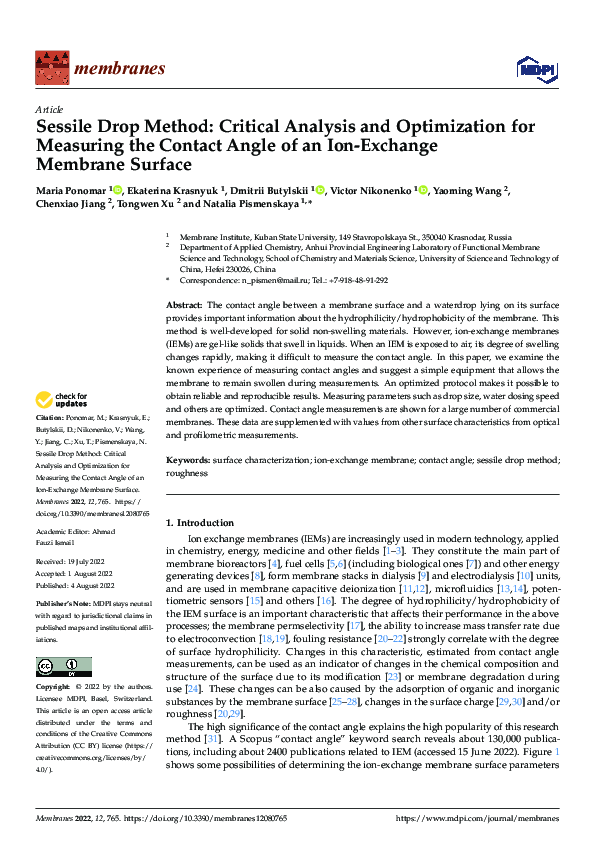 (PDF) Sessile Drop Method: Critical Analysis and Optimization for Measuring the Contact Angle of ...