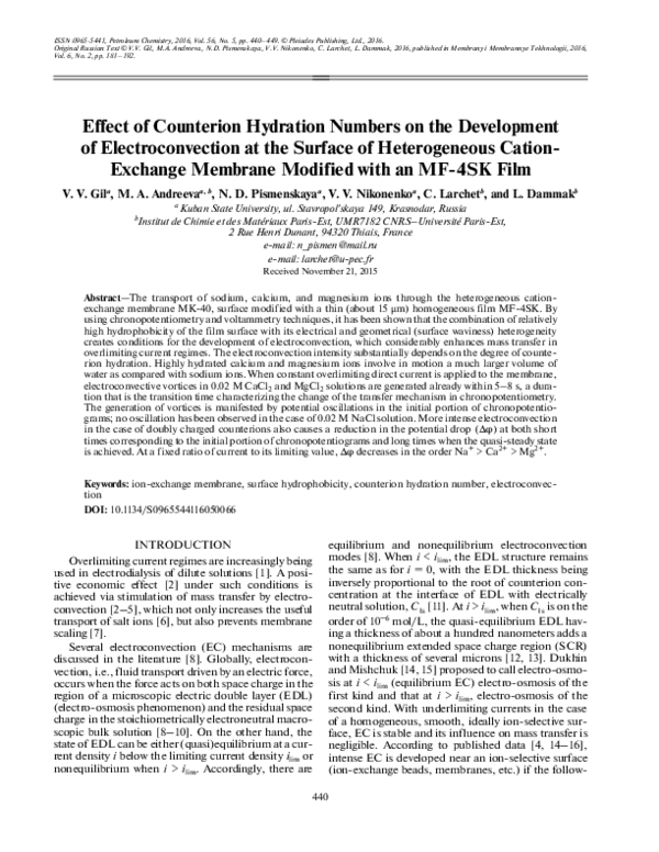 Effect of counterion hydration numbers on the development of ...