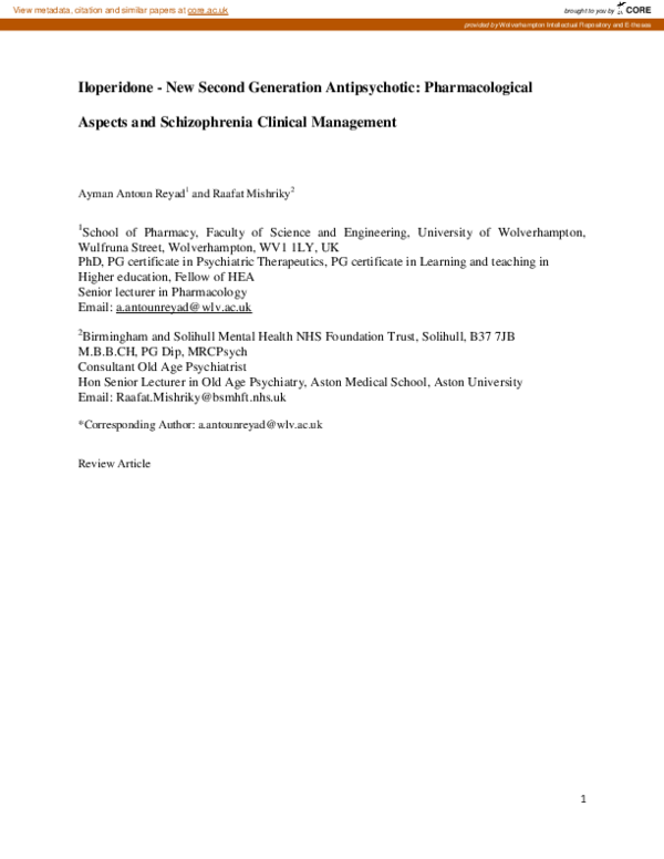 (PDF) Iloperidone - new second generation antipsychotic ...