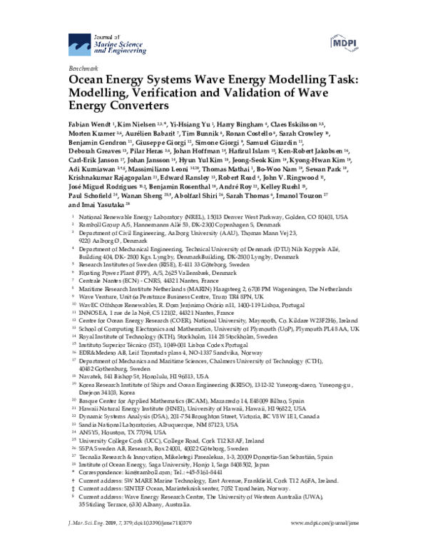 Pdf Ocean Energy Systems Wave Energy Modelling Task Modelling Verification And Validation Of
