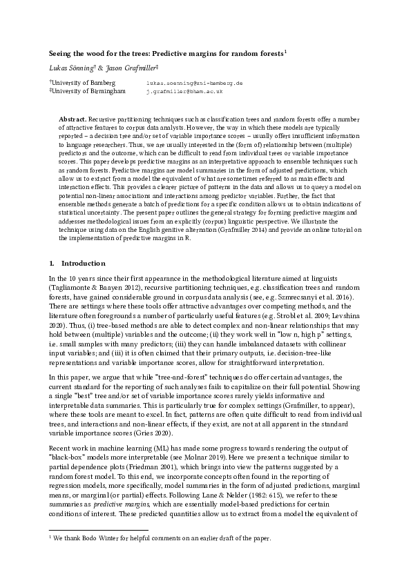 (PDF) Seeing the wood for the trees: Predictive margins for random forests