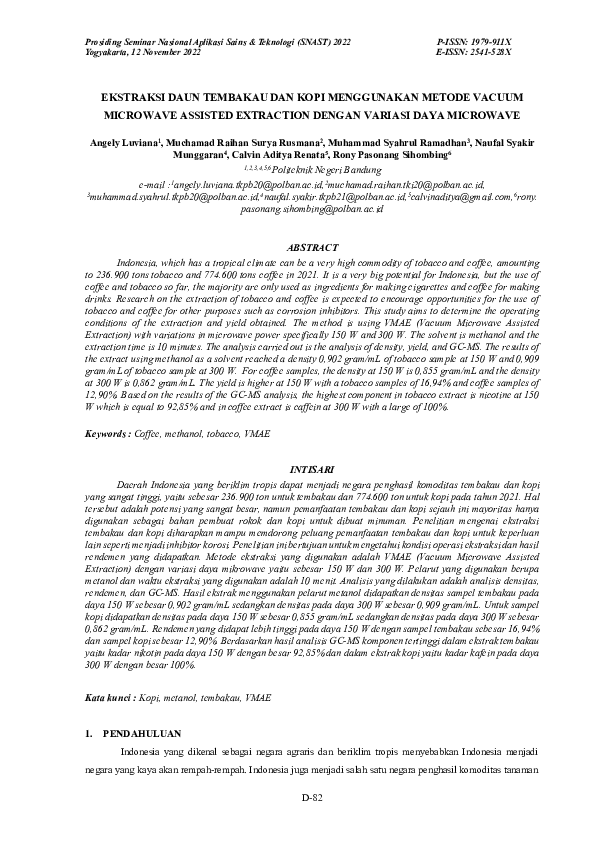 (PDF) Ekstraksi Daun Tembakau Dan Kopi Menggunakan Metode Vacuum ...