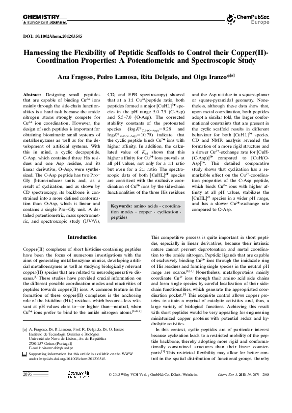 (PDF) Harnessing the Flexibility of Peptidic Scaffolds to Control their Copper(II)-Coordination ...