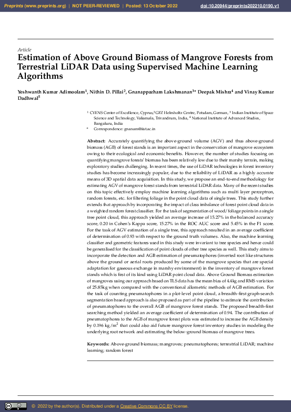 Pdf Estimation Of Above Ground Volume Of Mangrove Forest Trees From Terrestrial Lidar Data