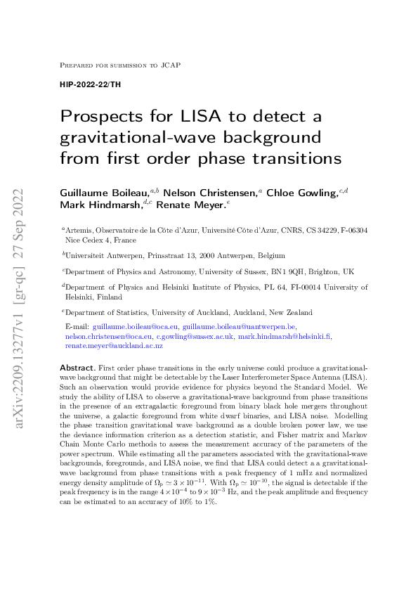 (PDF) Prospects for LISA to detect a gravitational-wave background from first order phase ...