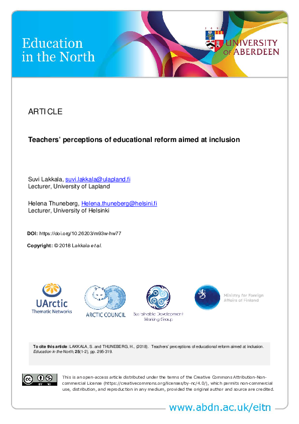 (PDF) Teachers' perceptions of educational reform aimed at inclusion