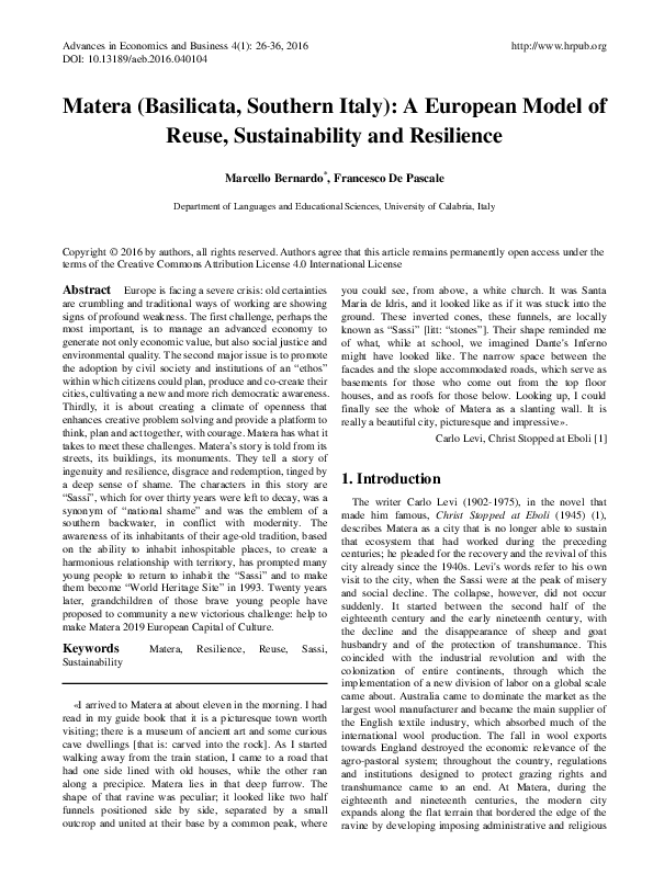 (PDF) Matera (Basilicata, Southern Italy): A European Model of Reuse ...