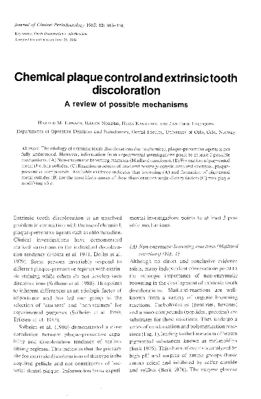 (PDF) Chemical plaque control and extrinsic tooth discoloration. A ...
