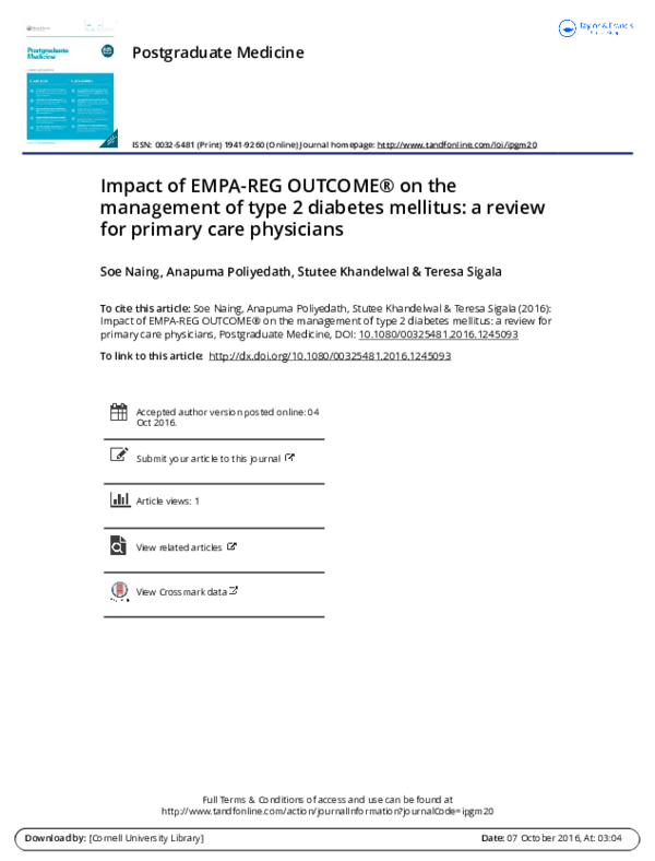(PDF) Impact of EMPA-REG OUTCOME® on the management of type 2 diabetes ...