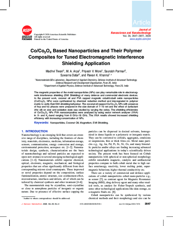 (PDF) Co/Co3O4 Based Nanoparticles and Their Polymer Composites for ...
