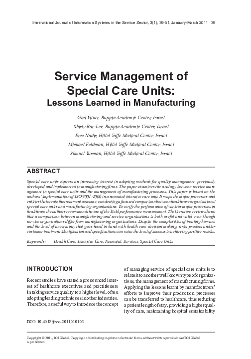 (PDF) Service Management of Special Care Units