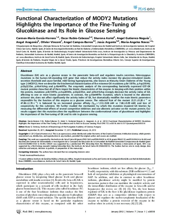 (PDF) Functional Characterization of MODY2 Mutations Highlights the ...