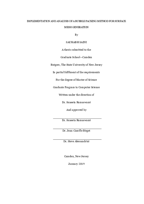 (PDF) Implementation and analysis of a bubble packing method for surface mesh generation