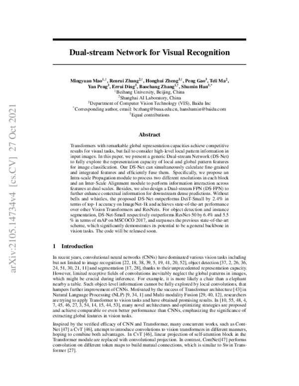 (PDF) Dual-stream Network for Visual Recognition