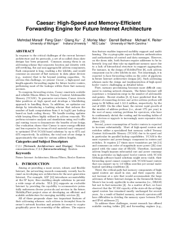 Pdf Caesar High Speed And Memory Efficient Forwarding Engine For Future Internet Architecture