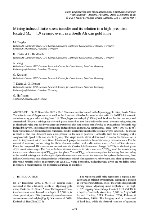 (PDF) Mining induced static stress transfer and its relation to a high ...