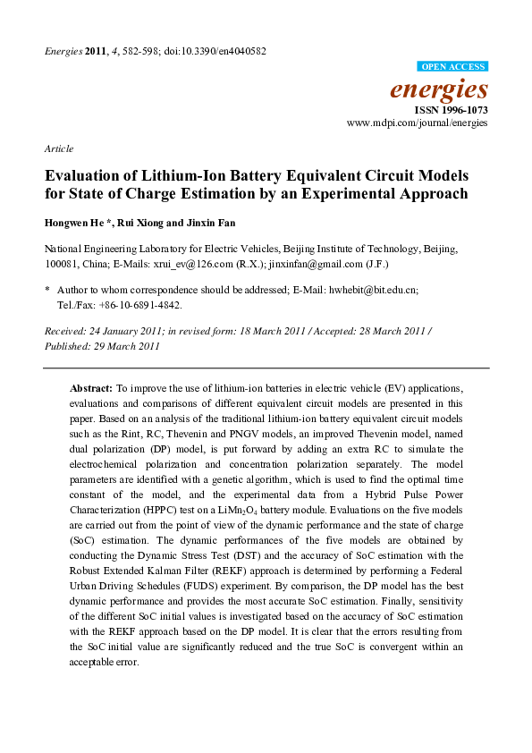 (PDF) Evaluation of Lithium-Ion Battery Equivalent Circuit Models for ...