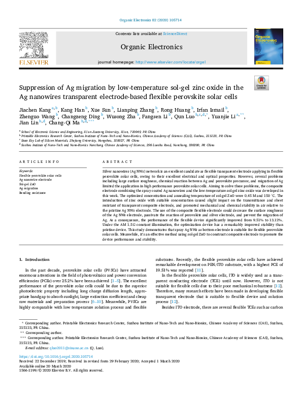 (PDF) Suppression of Ag migration by low-temperature sol-gel zinc oxide ...