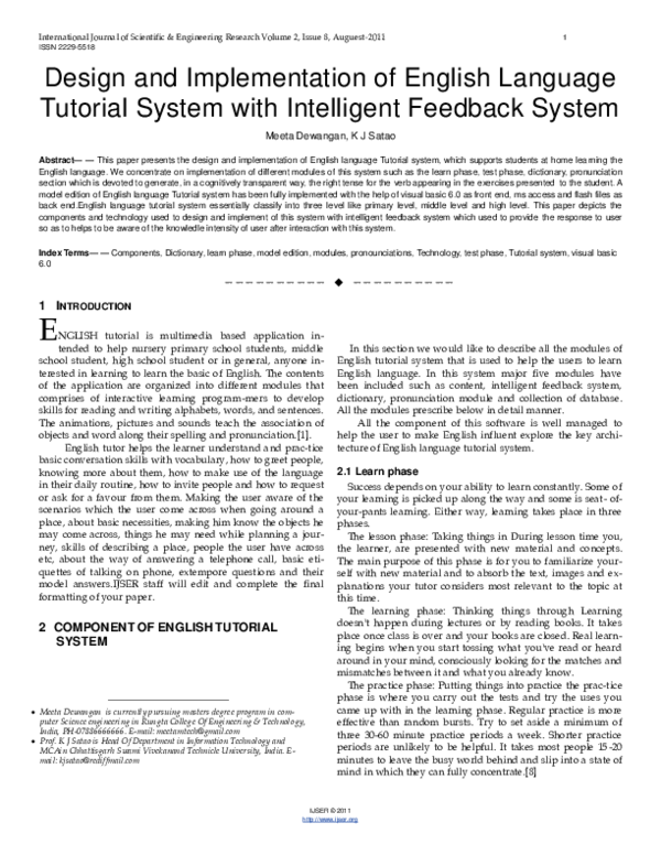 (PDF) Design and Implementation of English Language Tutorial System with Intelligent Feedback ...