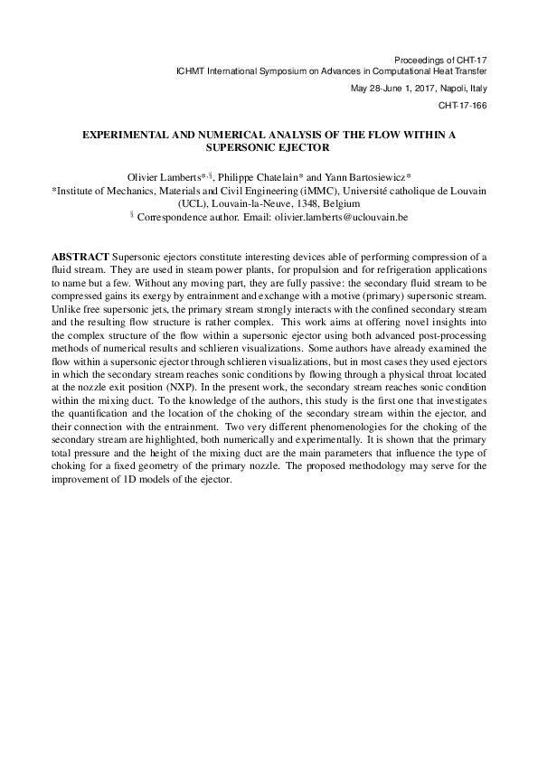 Pdf Experimental And Numerical Analysis Of The Flow Within A