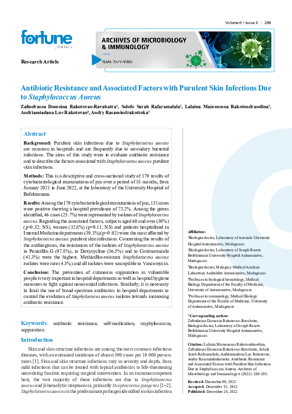 (PDF) Antibiotic Resistance and Associated Factors with Purulent Skin ...