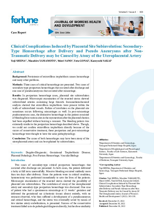 (PDF) Clinical Complications Induced by Placental Site Subinvolution ...