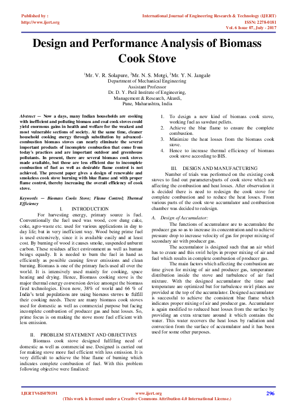 (PDF) Design and Performance Analysis of Biomass Cook Stove