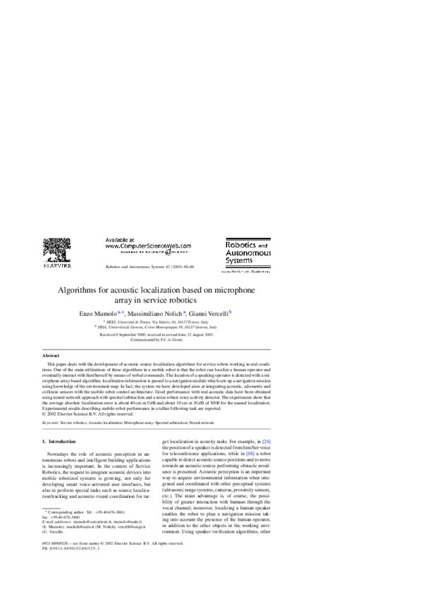 Pdf Algorithms For Acoustic Localization Based On Microphone Array In