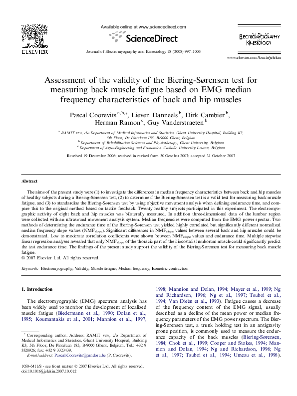 (PDF) Assessment of the validity of the Biering-Sørensen test for ...