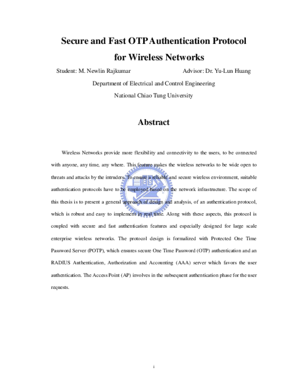 (PDF) Secure and Fast OTP Authentication Protocol for Wireless Networks