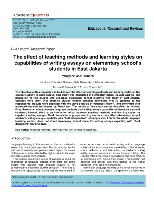 (PDF) The effect of teaching methods and learning styles on ...