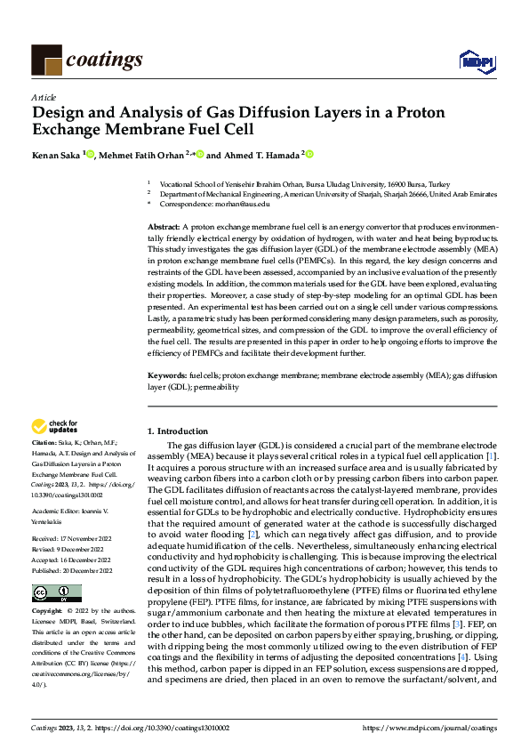 (PDF) Design and Analysis of Gas Diffusion Layers in a Proton Exchange Membrane Fuel Cell