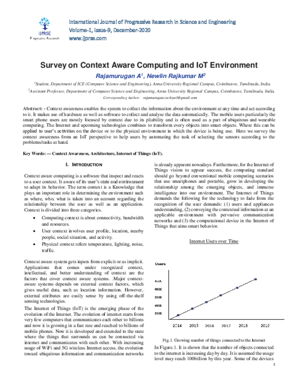 Pdf Survey On Context Aware Computing And Iot Environment