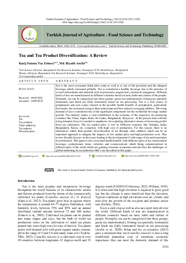 (PDF) Tea and Tea Product Diversification: A Review