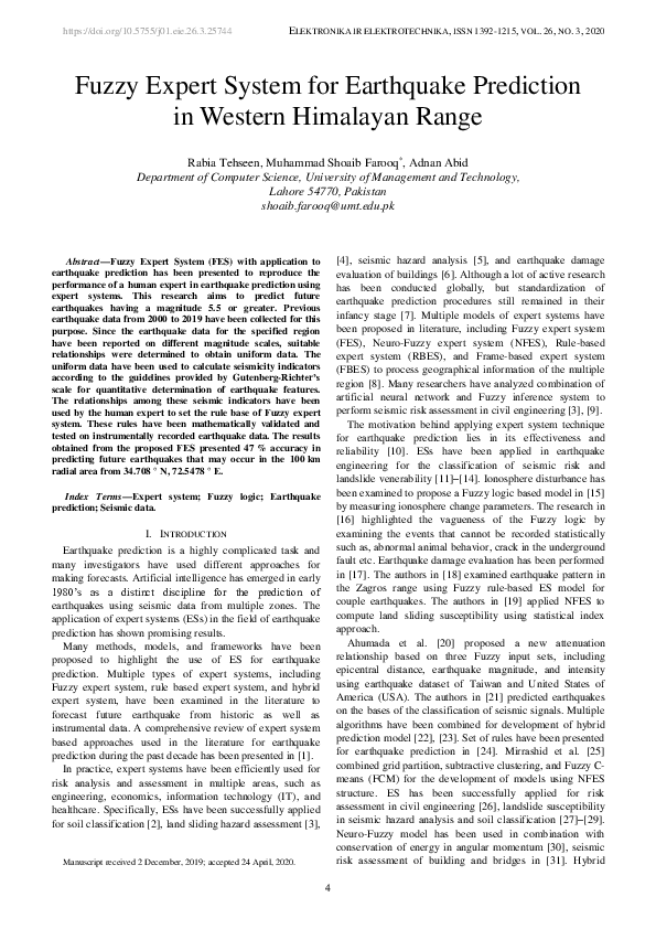 (PDF) Fuzzy Expert System for Earthquake Prediction in Western ...
