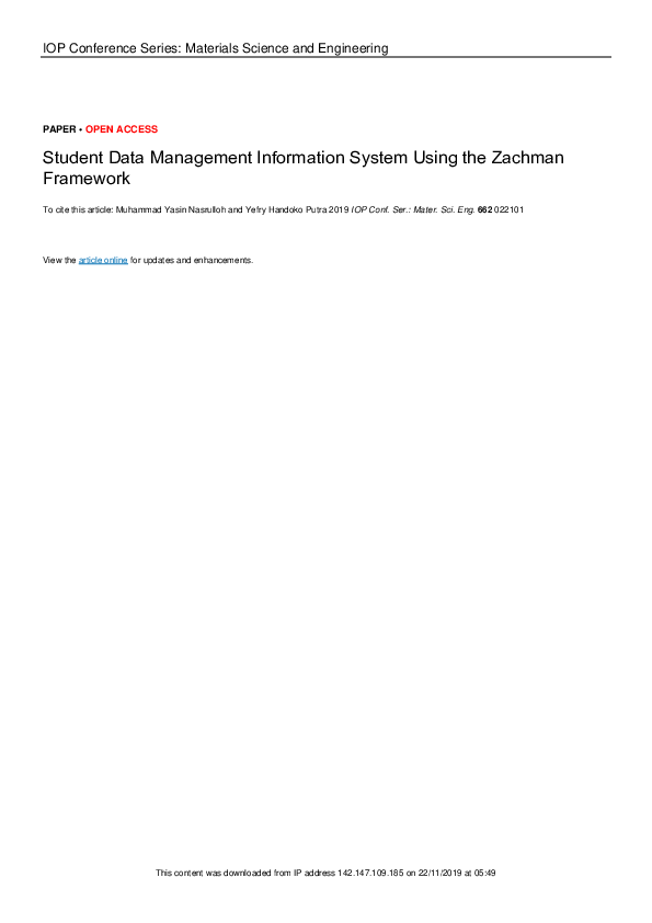 (PDF) Student Data Management Information System Using the Zachman Framework