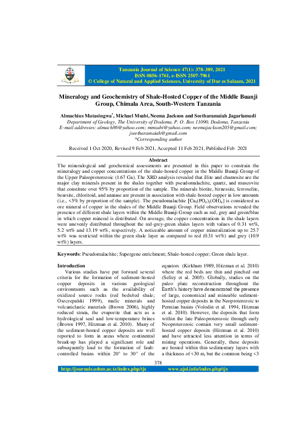 (PDF) Mineralogy and Geochemistry of Shale-Hosted Copper of the Middle ...