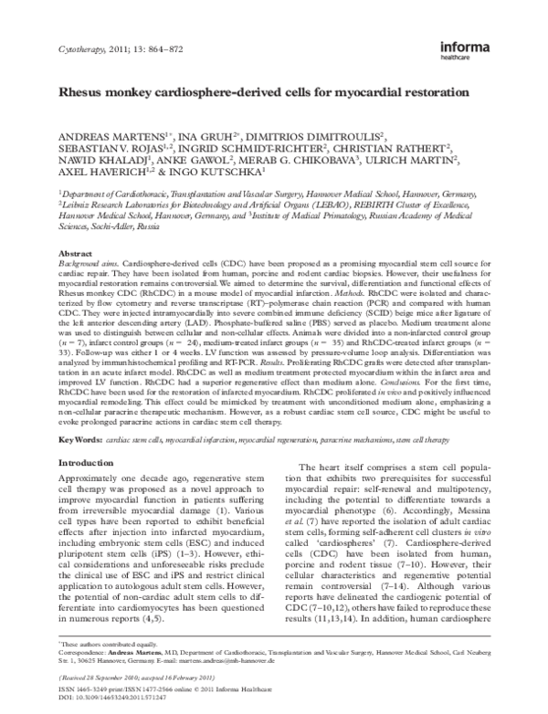 (PDF) Rhesus monkey cardiosphere-derived cells for myocardial restoration