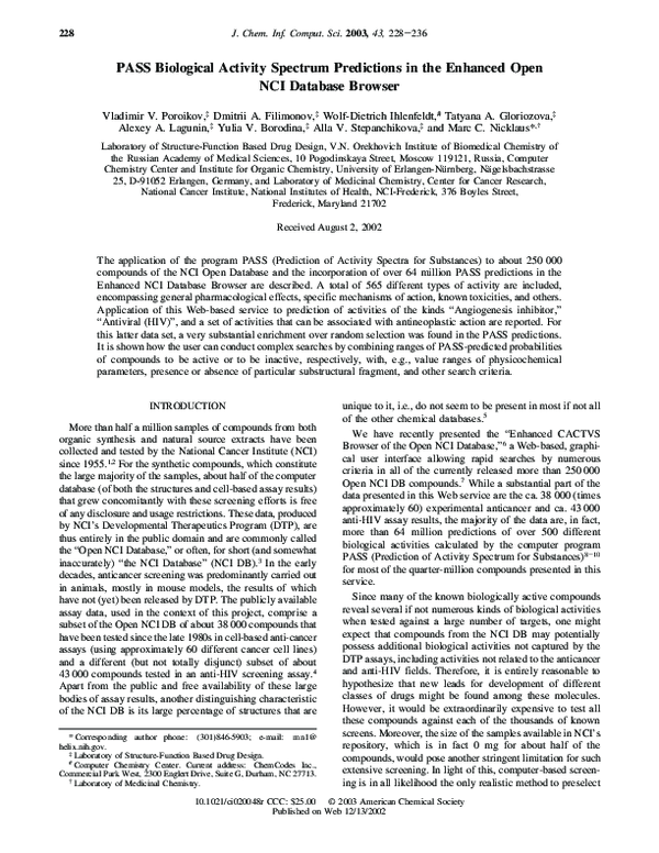 (PDF) PASS Biological Activity Spectrum Predictions in the Enhanced ...