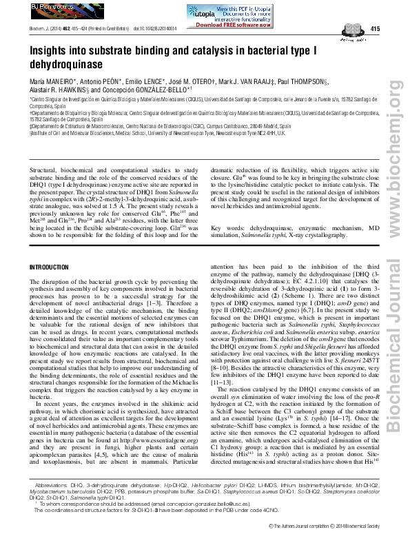 Pdf Insights Into Substrate Binding And Catalysis In Bacterial Type I