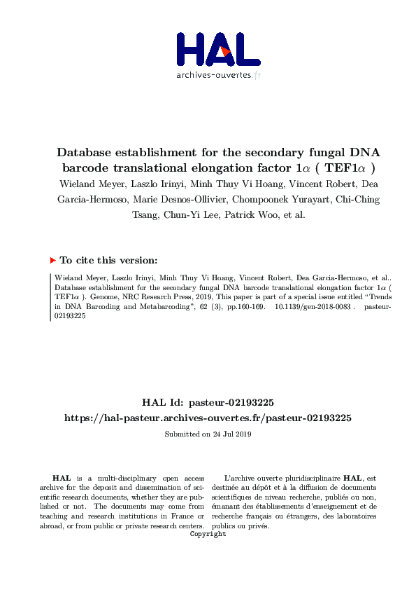 (PDF) Database establishment for the secondary fungal DNA ...