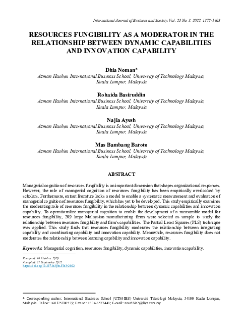 Pdf Resources Fungibility As A Moderator In The Relationship Between Dynamic Capabilities And