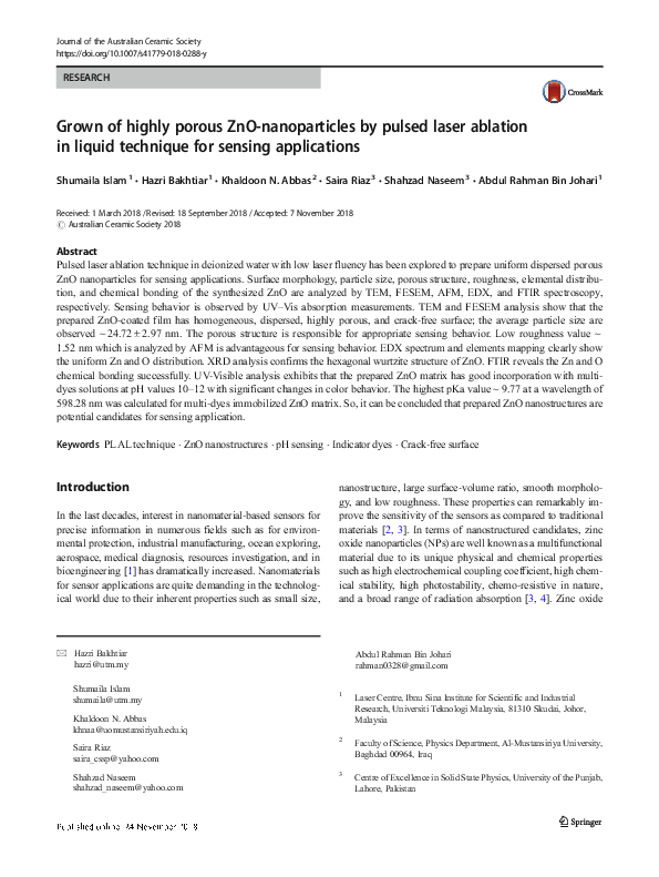 Pdf Grown Of Highly Porous Zno Nanoparticles By Pulsed Laser Ablation In Liquid Technique For