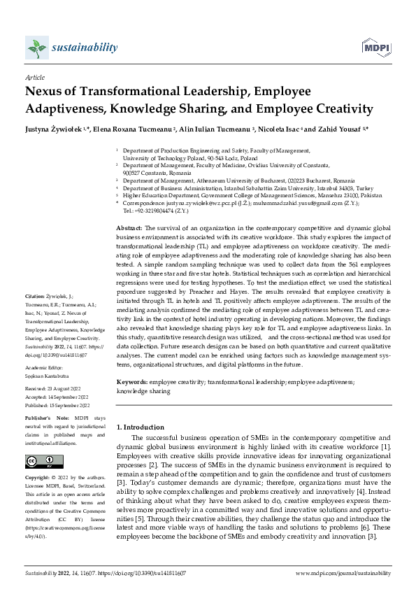 (PDF) Nexus of Transformational Leadership, Employee Adaptiveness, Knowledge Sharing, and ...
