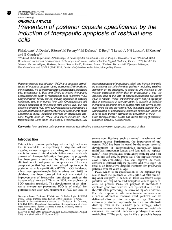 (PDF) Prevention of posterior capsule opacification by the induction of ...