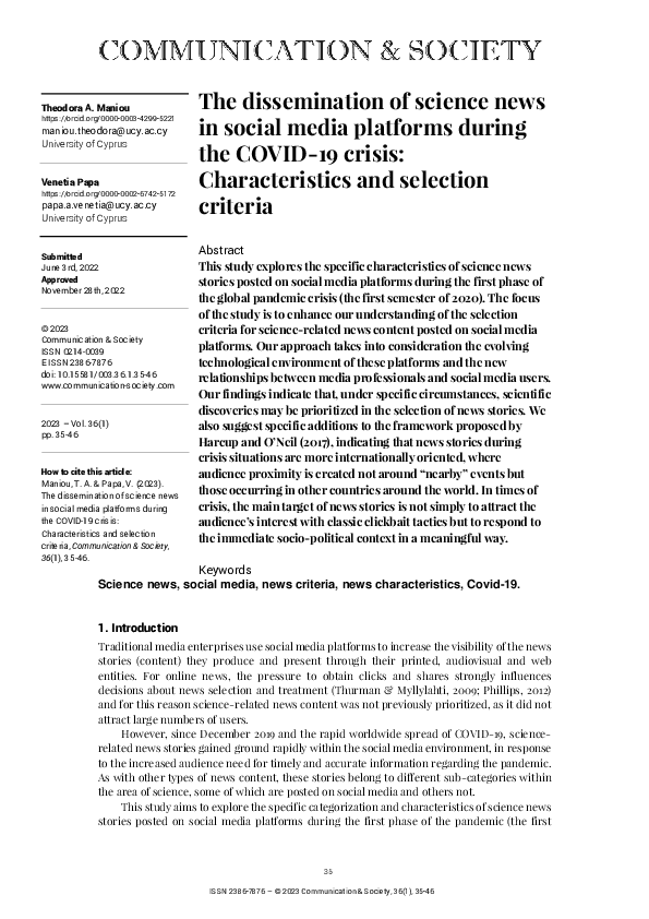 (PDF) The dissemination of science news in social media platforms ...