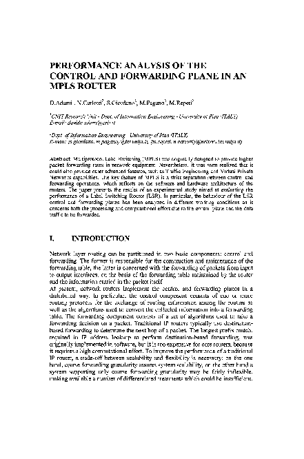 (PDF) Performance Analysis of the Control and Forwarding Plane in an MPLS Router