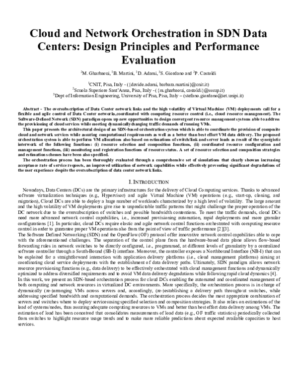 Pdf Cloud And Network Orchestration In Sdn Data Centers Design Principles And Performance